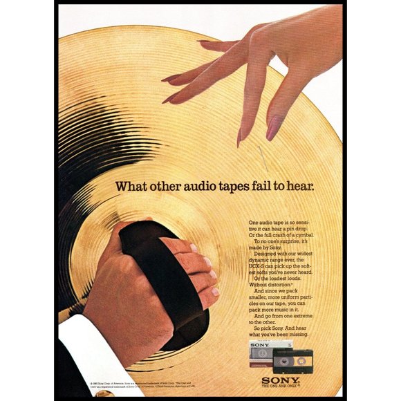 Sony | Art | 986 Sony Blank Cassette Tape Vintage Print Ad Cymbals Pin ...